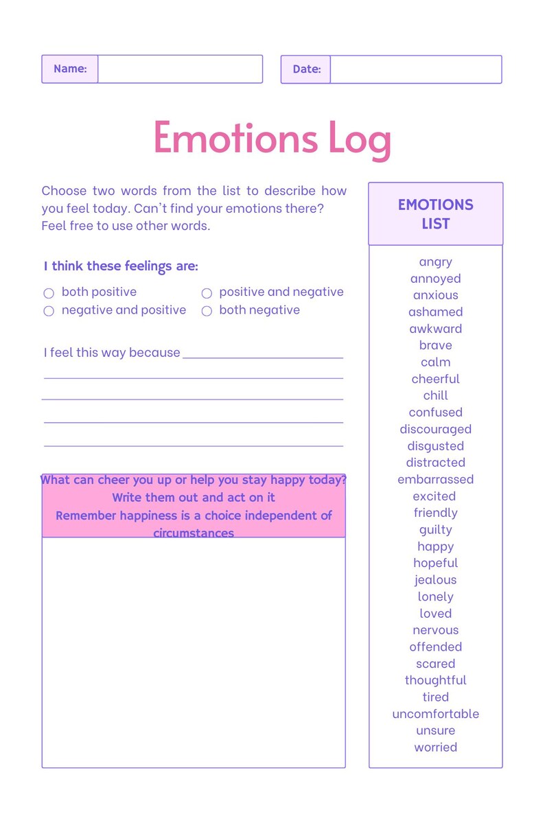 Mood Tracker Printable, Mood Journal, Emotion Tracker, Mood Chart ...