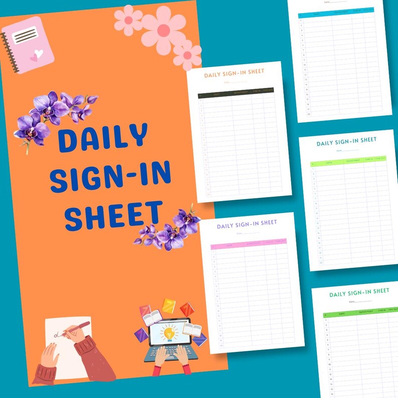 Daily Sign-in Sheet Printable Employee Timesheet Log Book Time ...