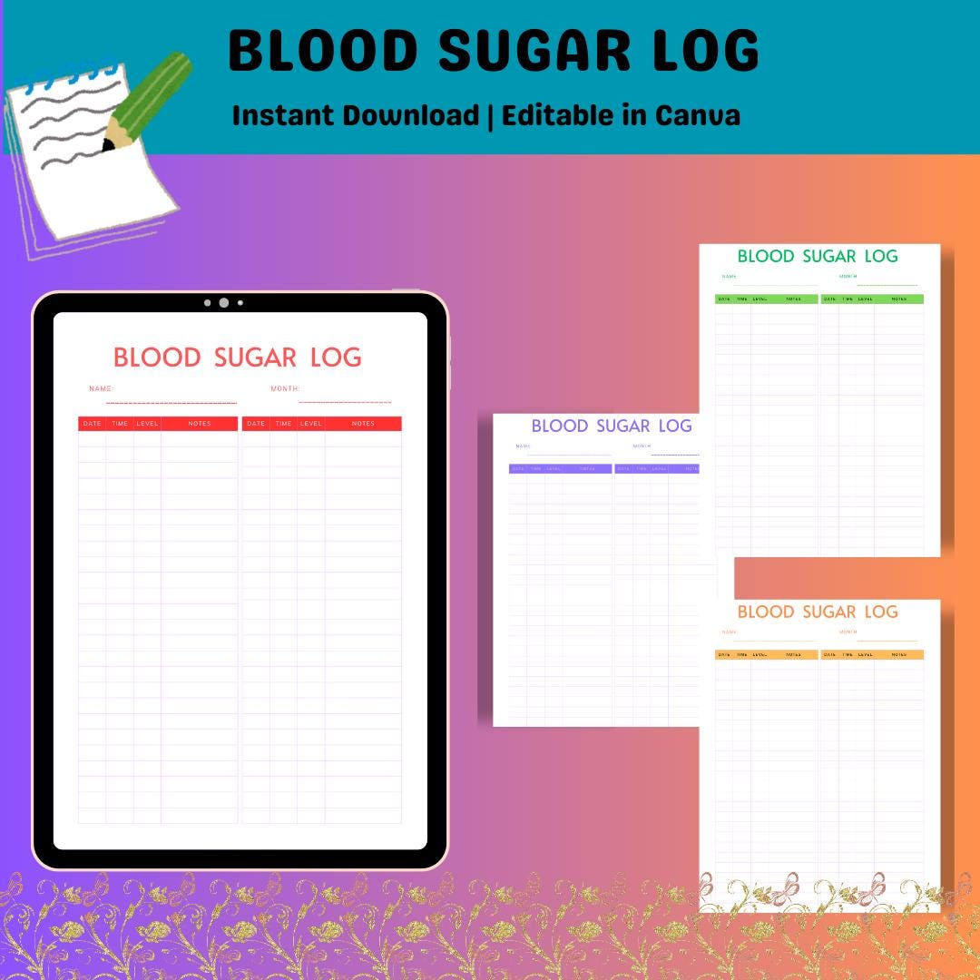 Blood Sugar Tracker Log Glucose Monitor Diabetes Health Tracker Digital ...