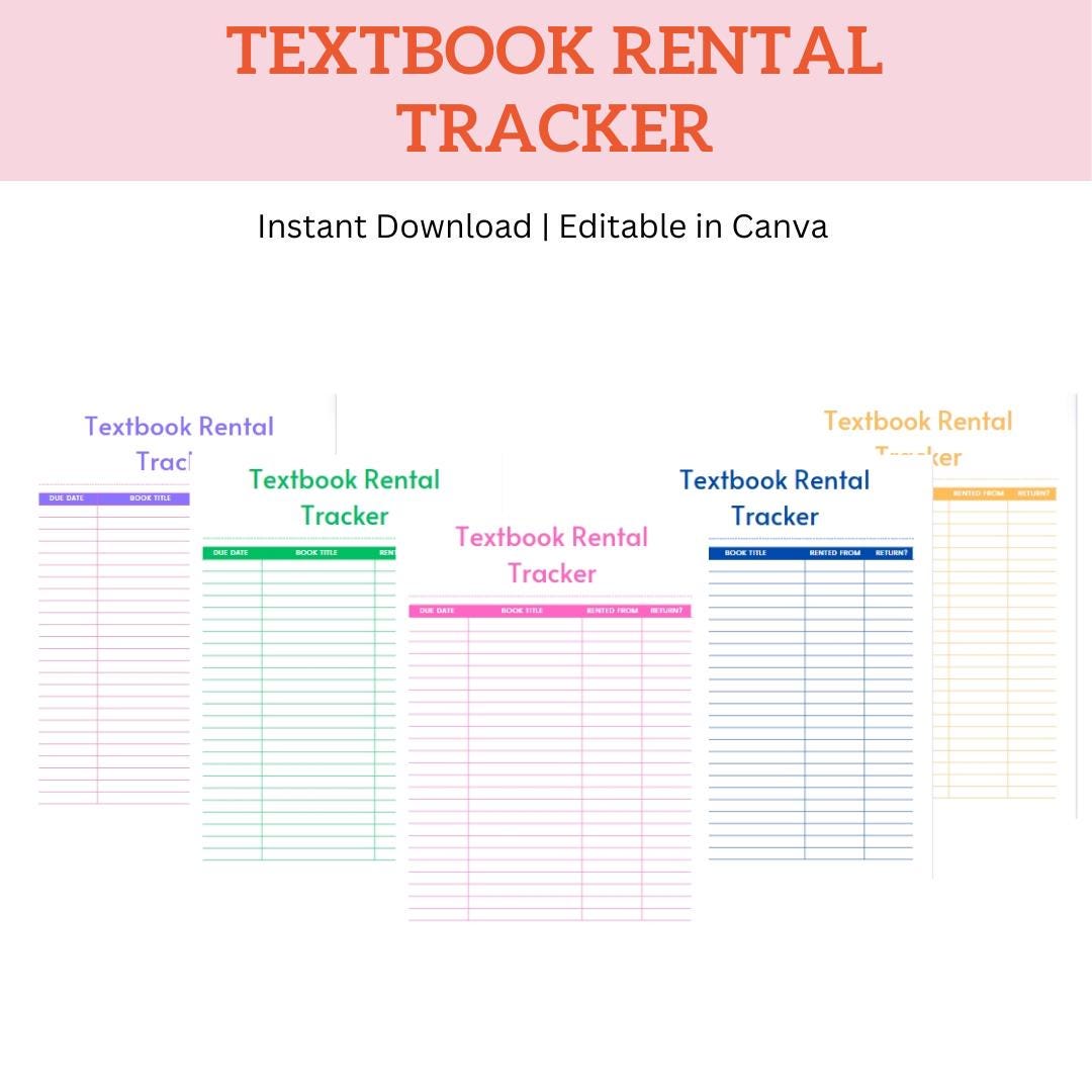 Textbook Rental Tracker Student Textbook List Printable School Planner ...