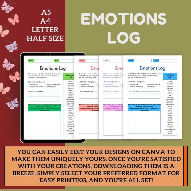 Mood Tracker Printable, Mood Journal, Emotion Tracker, Mood Chart ...