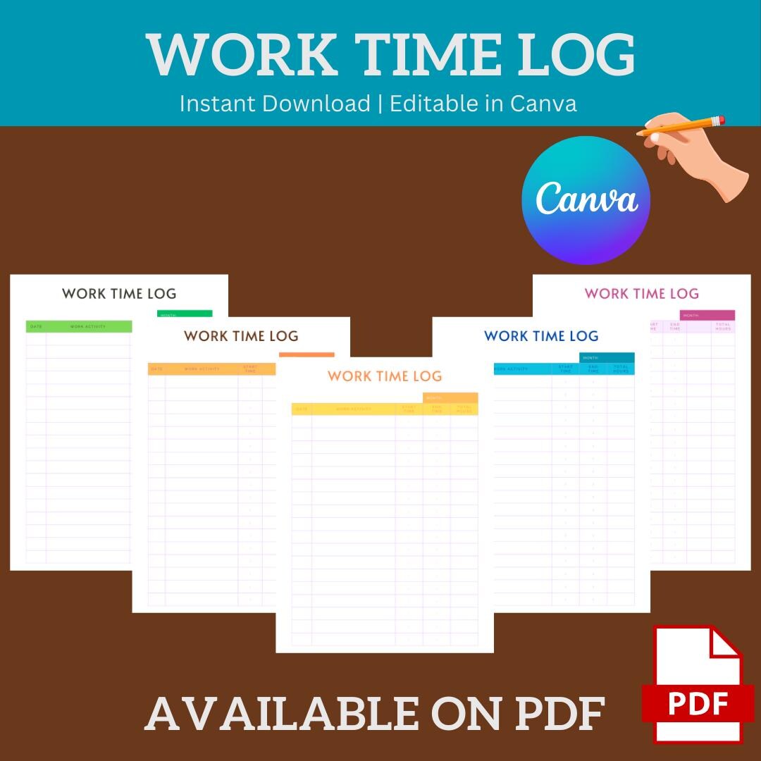 Time Log A4 A5 Printable Planner Inserts Work Activity Time Tracker ...