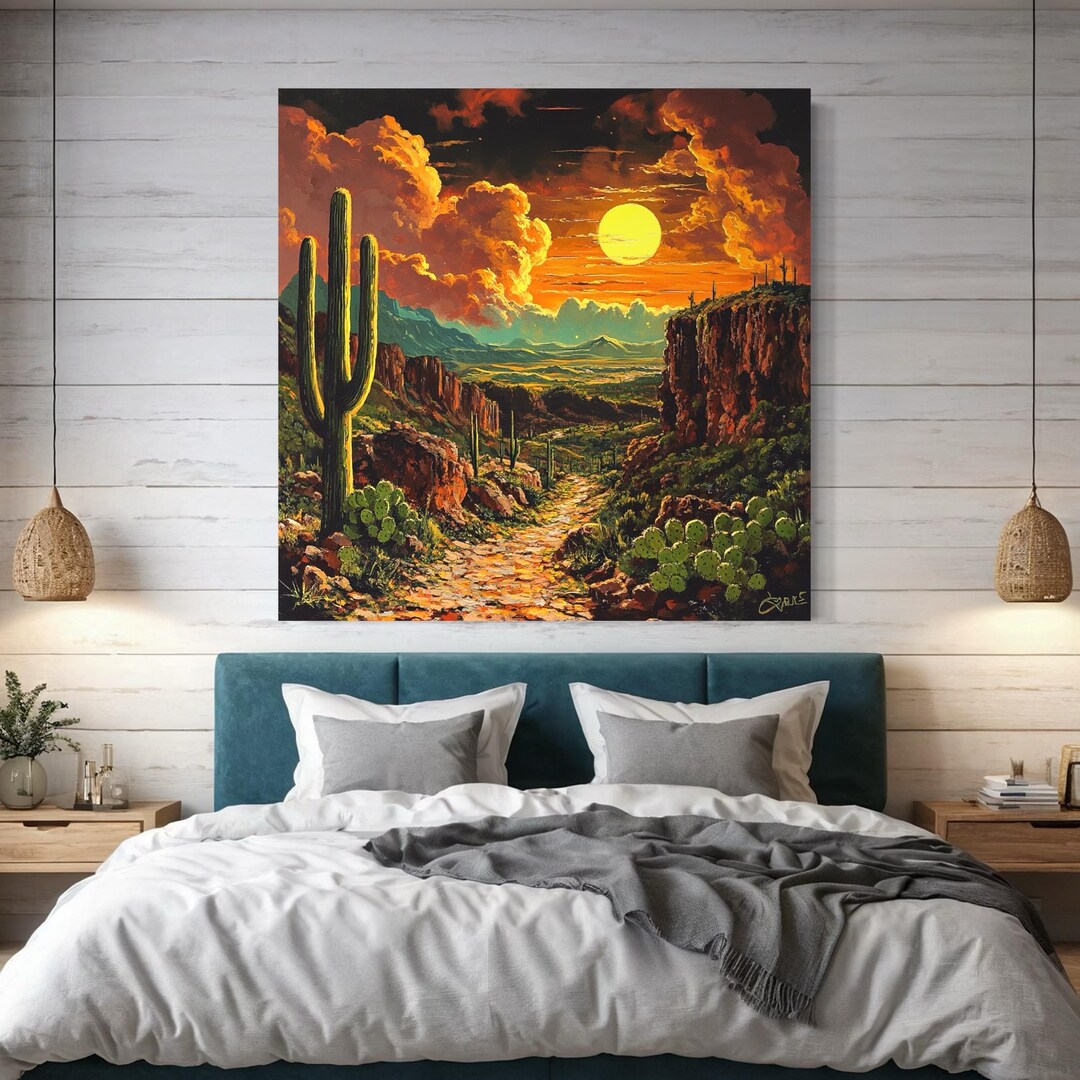 Southwestern Landscape Art - Arizona Desert Sunset Print, Western ...
