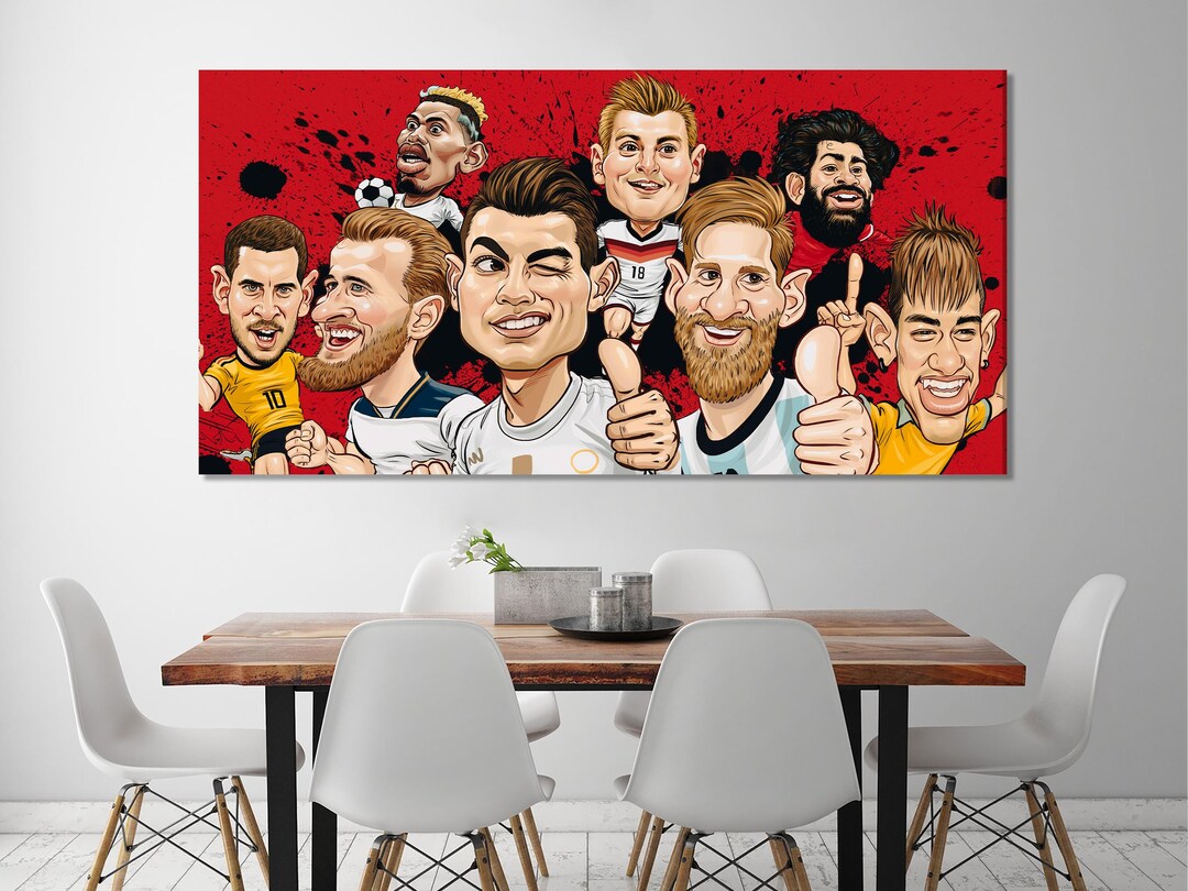 Football Legends Caricature Wall Art Soccer Stars Canvas Print Unique ...