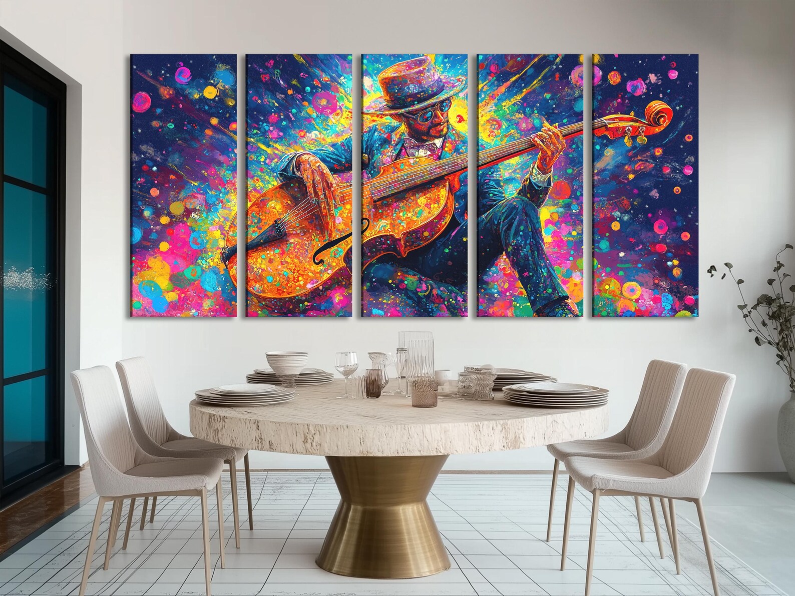 Jazz Musician Wall Art Colorful Bass Canvas Print Abstract Music ...
