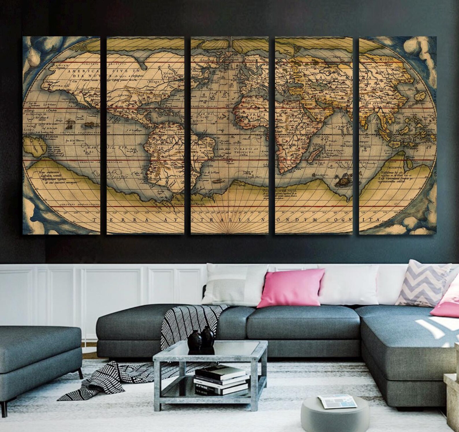 Old World Map Wall Art - Extra Large Canvas Print for Vintage Office ...