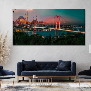 Istanbul Bosphorus Panoramic Wall Art, Sunset Over Suleymaniye Mosque ...
