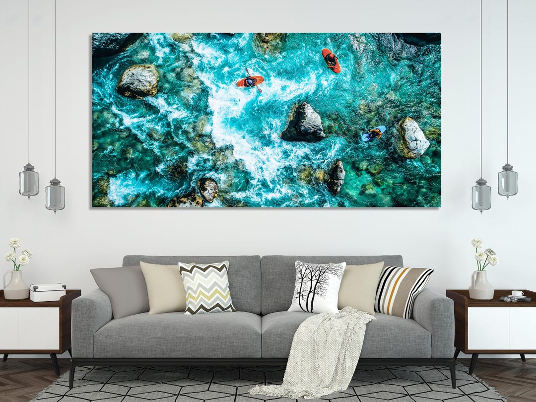 Soca River Kayakers Canvas Print, Aerial View Wall Art, Whitewater ...