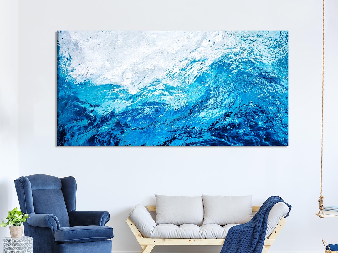 Abstract Ocean Artwork - Sea Waves Canvas Art, Navy Blue Abstract Art ...