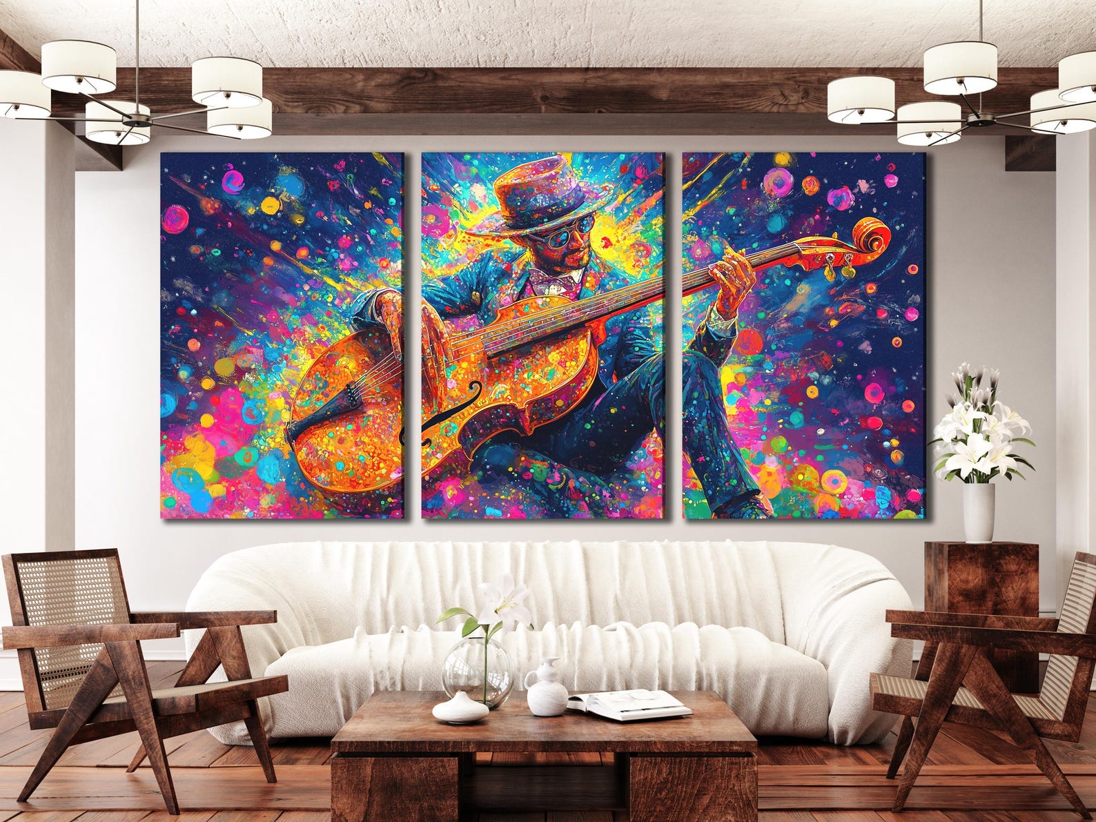 Jazz Musician Wall Art Colorful Bass Canvas Print Abstract Music ...