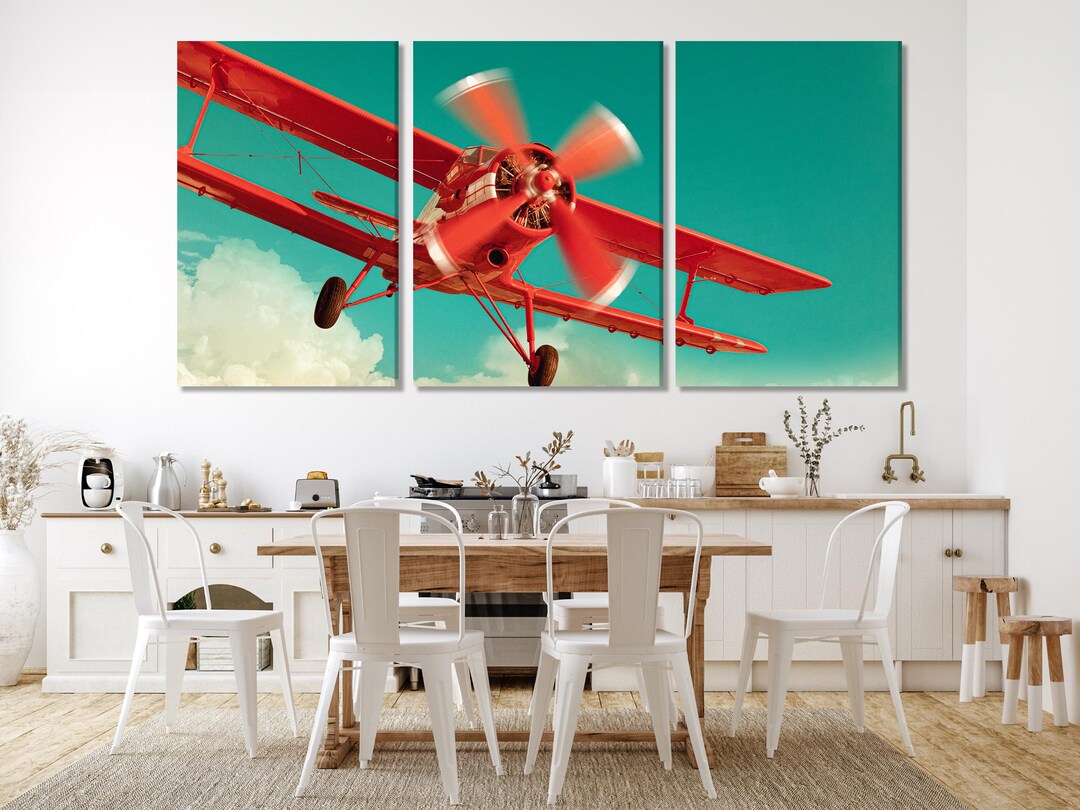 Vintage Red Airplane Canvas Print – Retro Aviation Wall Art, Dynamic ...