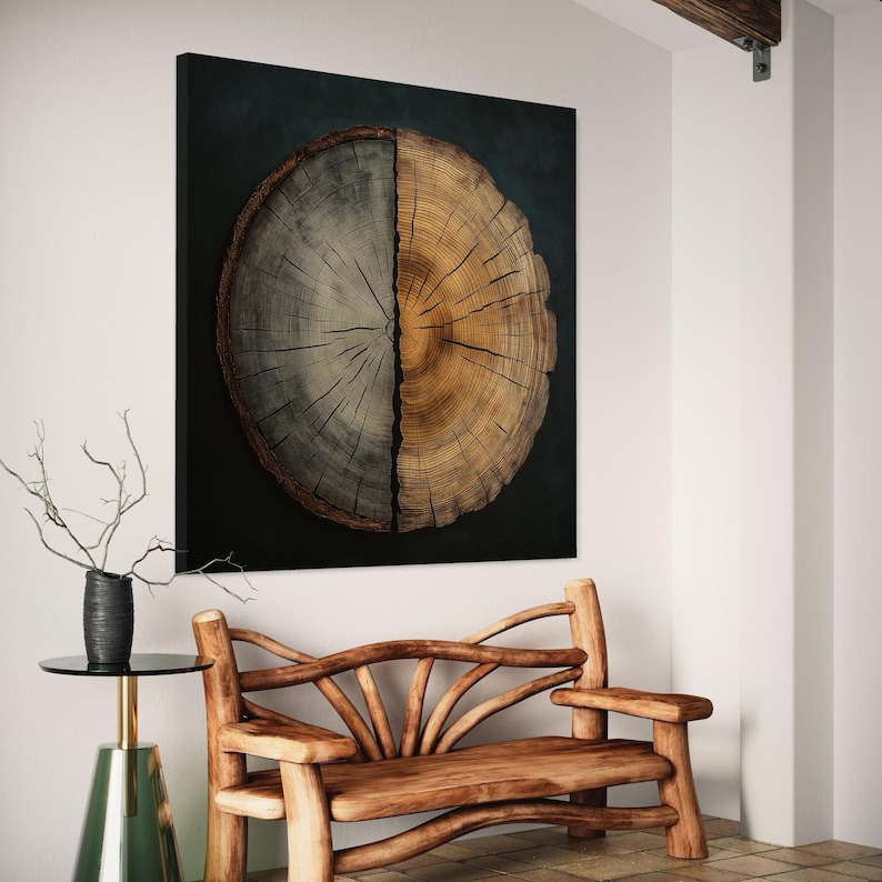 Tree Ring Wall Art - Rustic Interior Decor, Wood Texture Art, Neutral ...