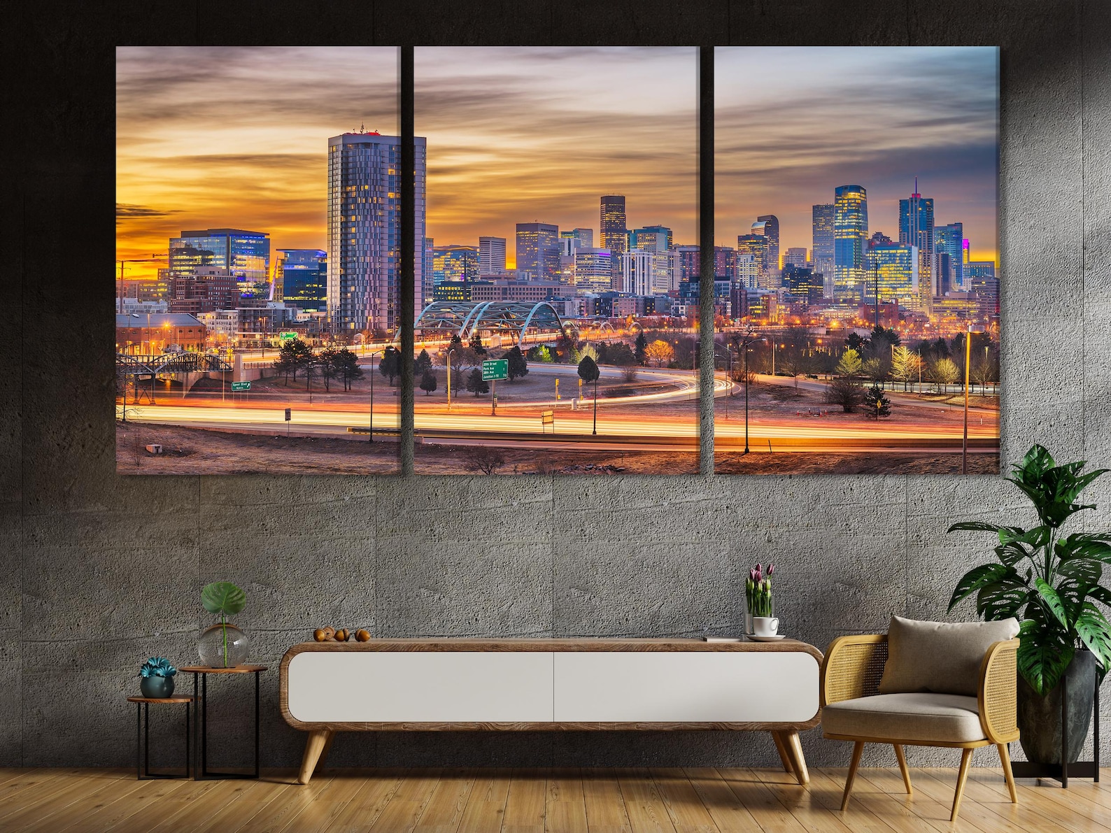 Denver Cityscape Print - Denver Canvas Art, 5-panel Denver Wall Decor ...