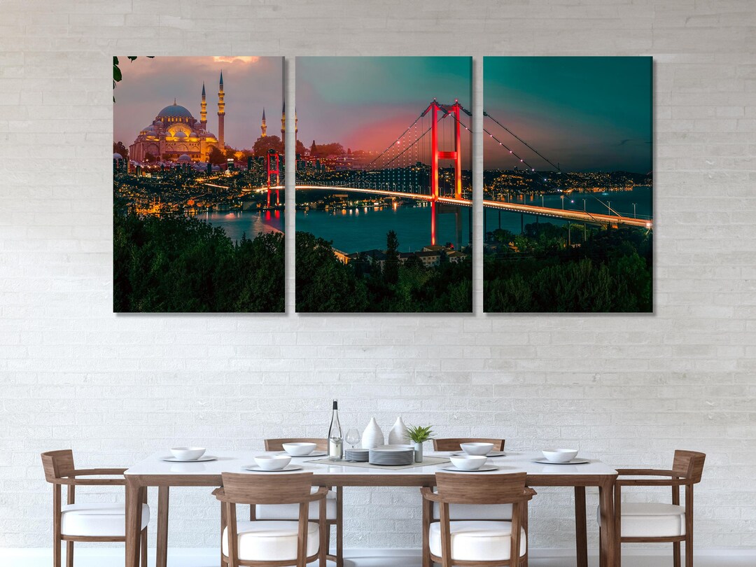 Istanbul Bosphorus Panoramic Wall Art, Sunset Over Suleymaniye Mosque ...