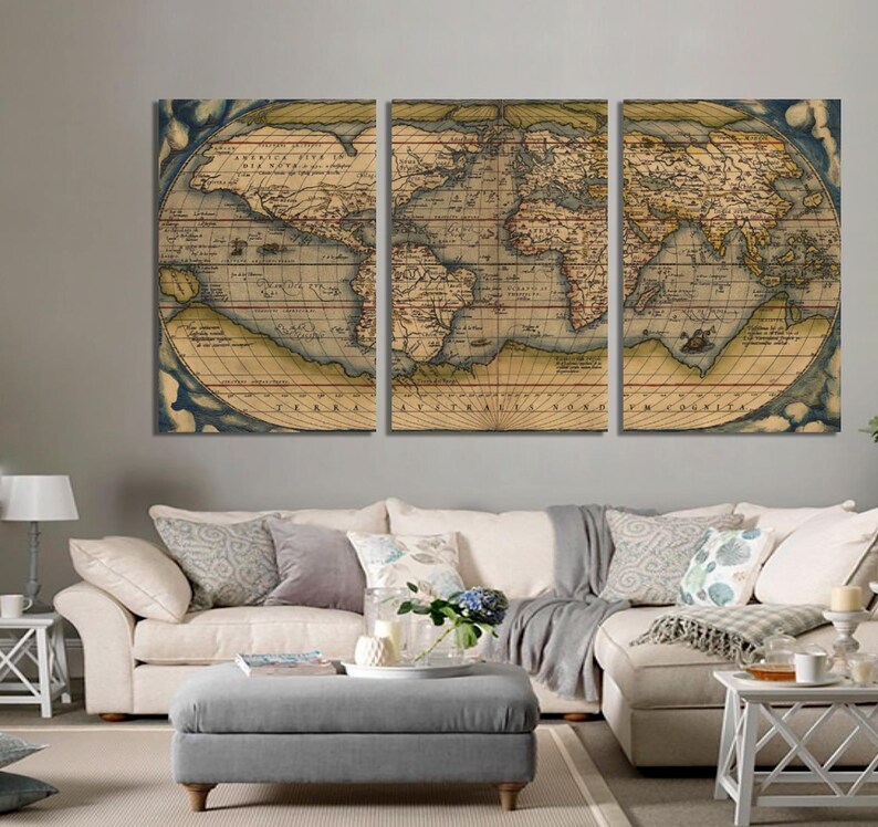 Old World Map Wall Art - Extra Large Canvas Print for Vintage Office ...