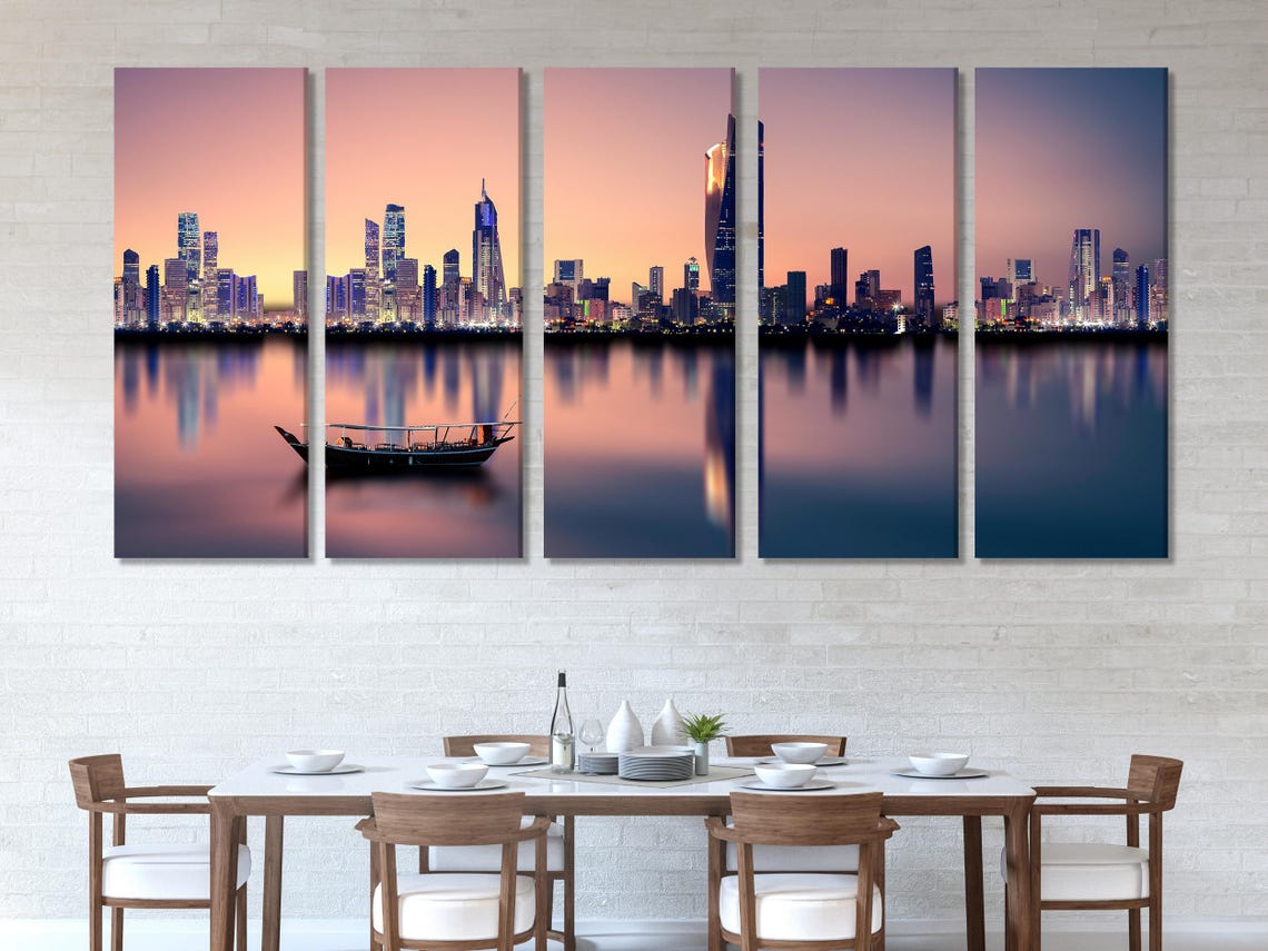 Kuwait Cityscape Wall Art - Kuwait City Skyline Canvas Print, Modern ...