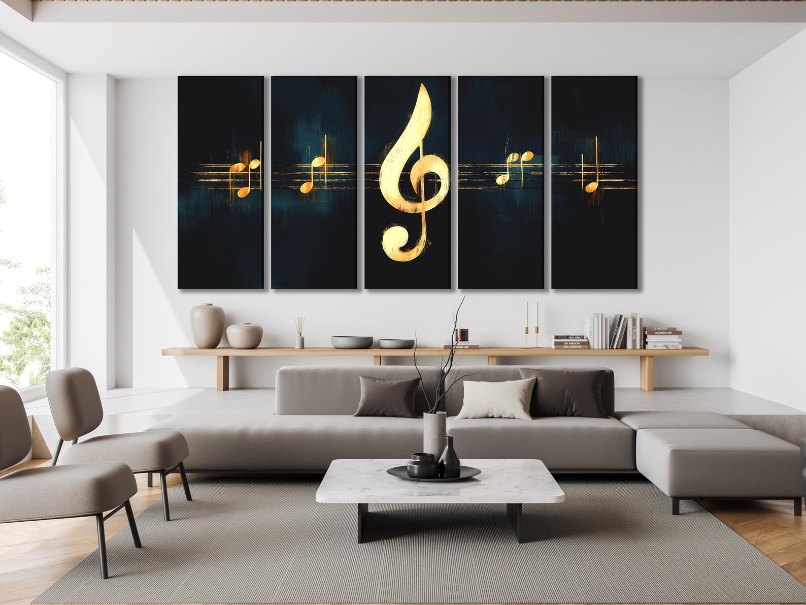 Music Wall Art Treble Clef Canvas Print Golden Musical Notes Artwork ...