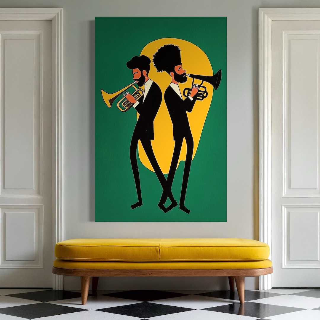 Two Trumpets Wall Art - Jazz Music Print, Colorful Music Poster, Modern ...