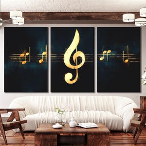 Music Wall Art Treble Clef Canvas Print Golden Musical Notes Artwork ...