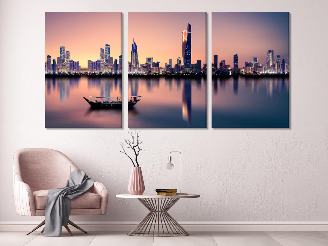 Kuwait Cityscape Wall Art - Kuwait City Skyline Canvas Print, Modern ...