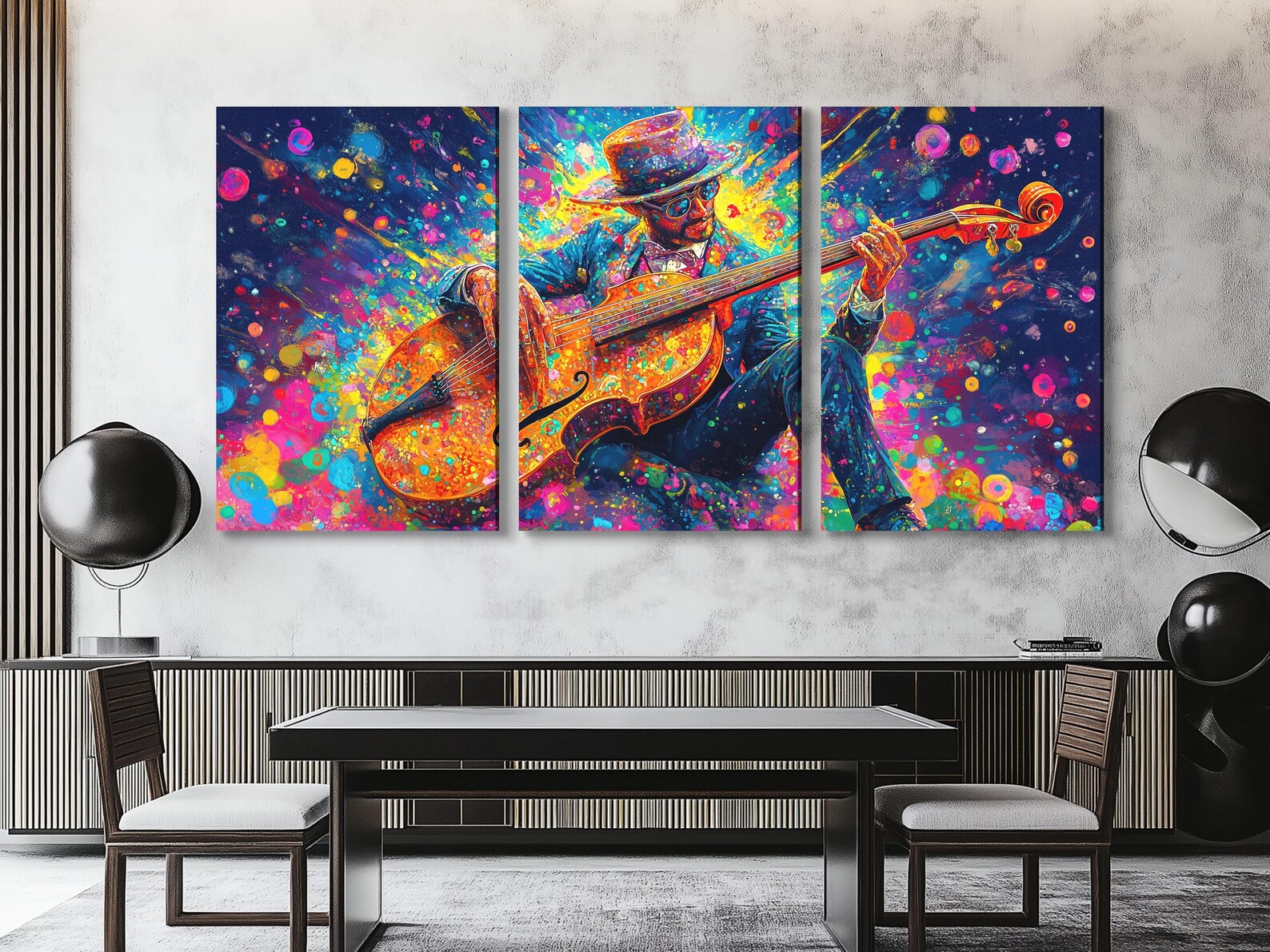 Jazz Musician Wall Art Colorful Bass Canvas Print Abstract Music ...