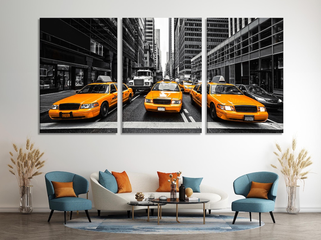 New York Taxi Wall Art Iconic Yellow NY Cabs Canvas Print Large Urban ...
