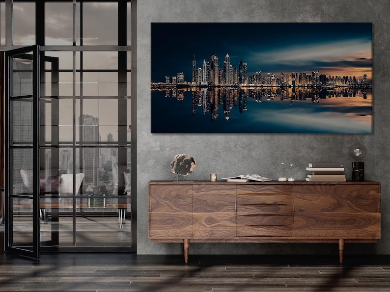 Dubai Skyline Canvas Print, Night Cityscape Wall Art, Marina ...