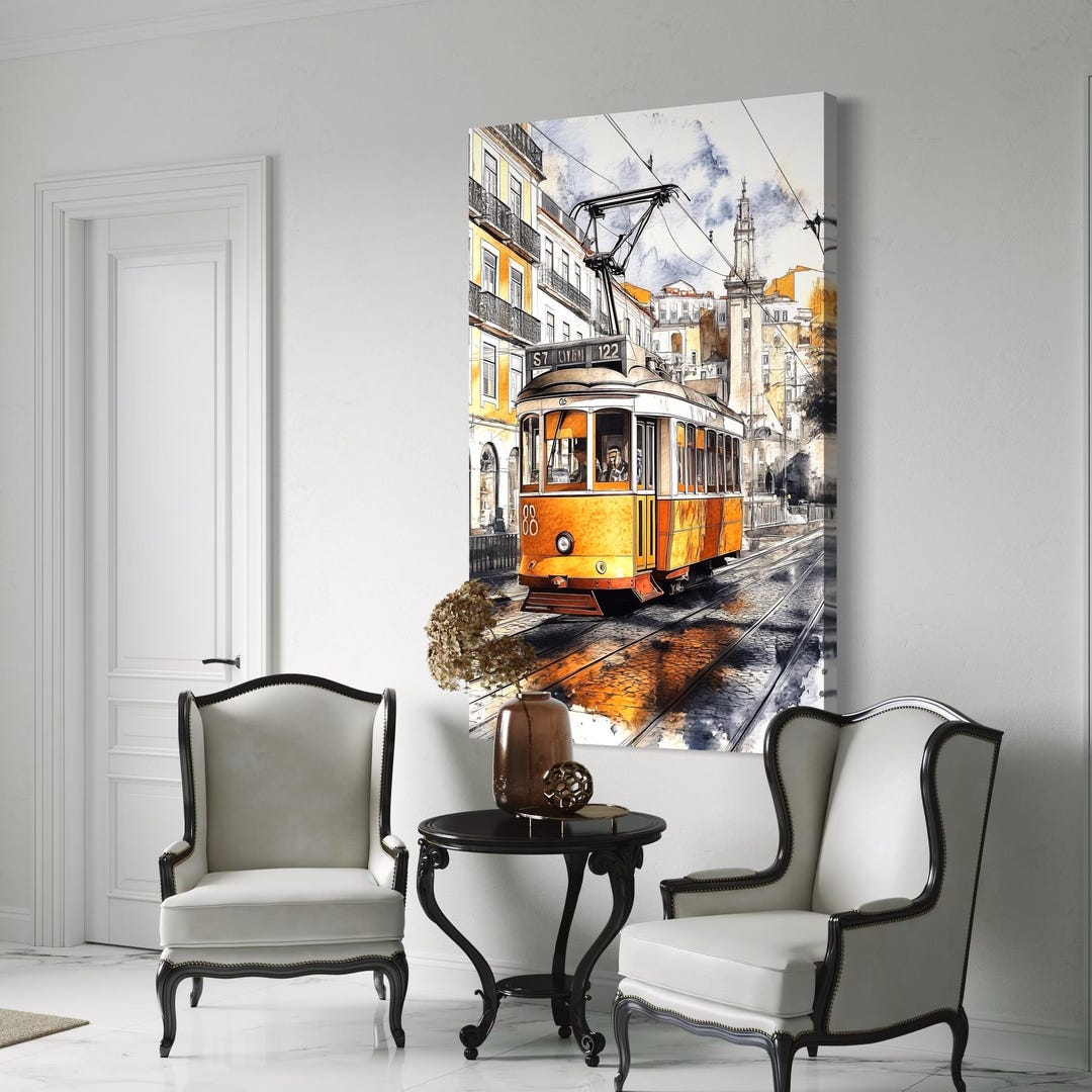 Lisbon Tram Wall Art - Watercolor Lisbon Print, Portugal Cityscape ...