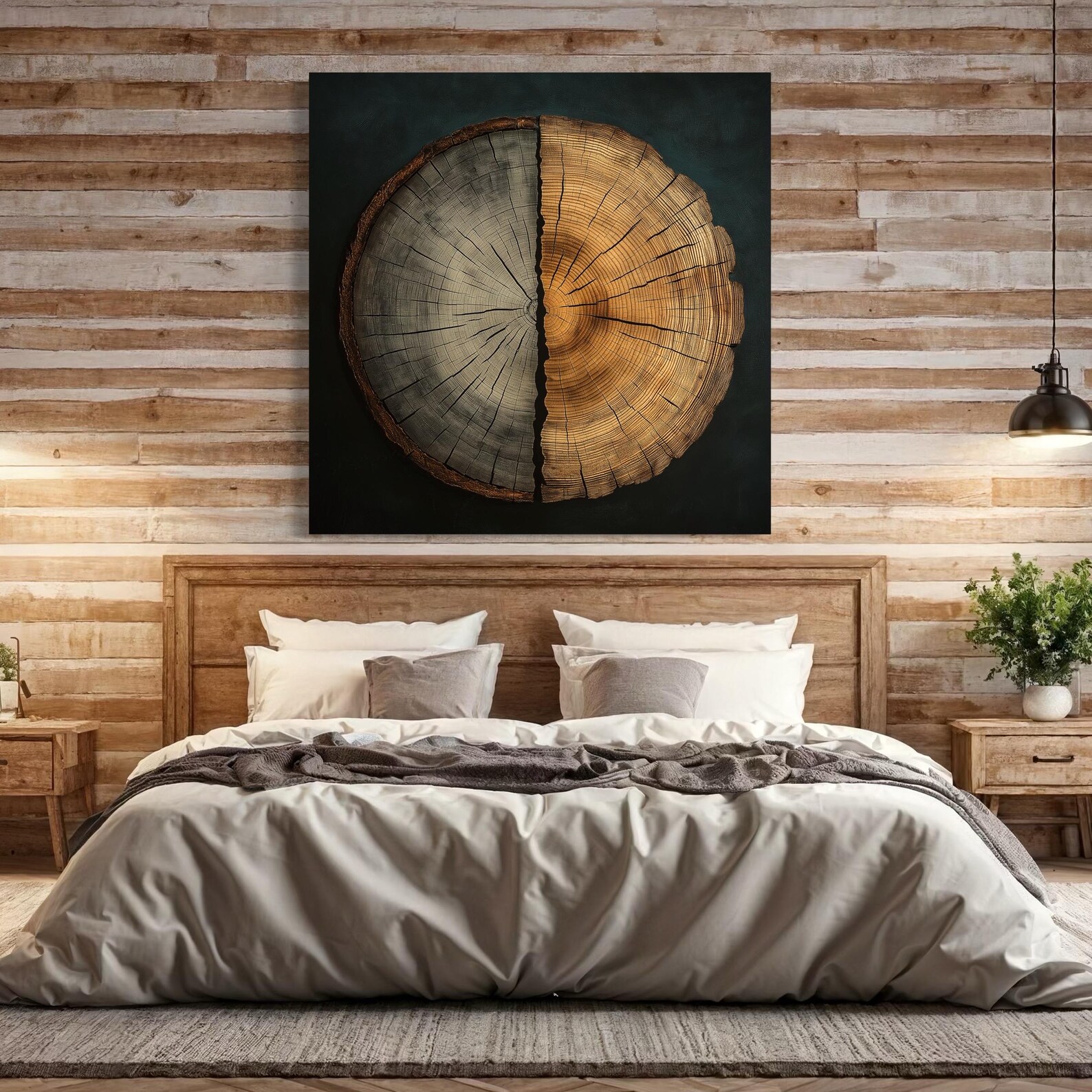 Tree Ring Wall Art - Rustic Interior Decor, Wood Texture Art, Neutral ...