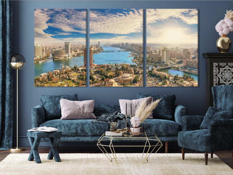 Cairo Cityscape Canvas Print, Nile River Panorama Wall Art, Large Egypt Skyline Photography ...