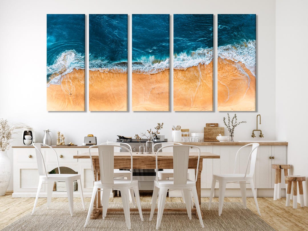 Sandy Beach Canvas Art – Beach Waves Art Print, Coastal Wall Decor ...