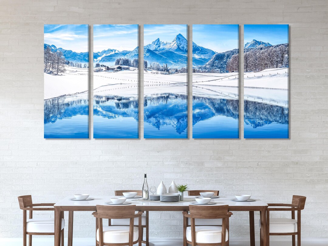 Snowy Mountain Wall Art - Large Winter Alps Canvas Print, Oversized ...