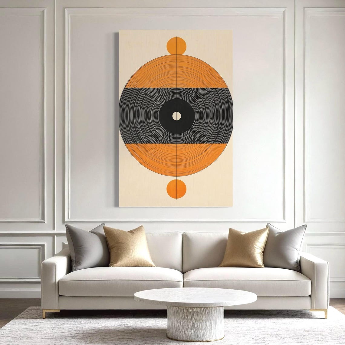 Mid Century Modern Wall Art - Vinyl Record Inspired Canvas, Beige ...