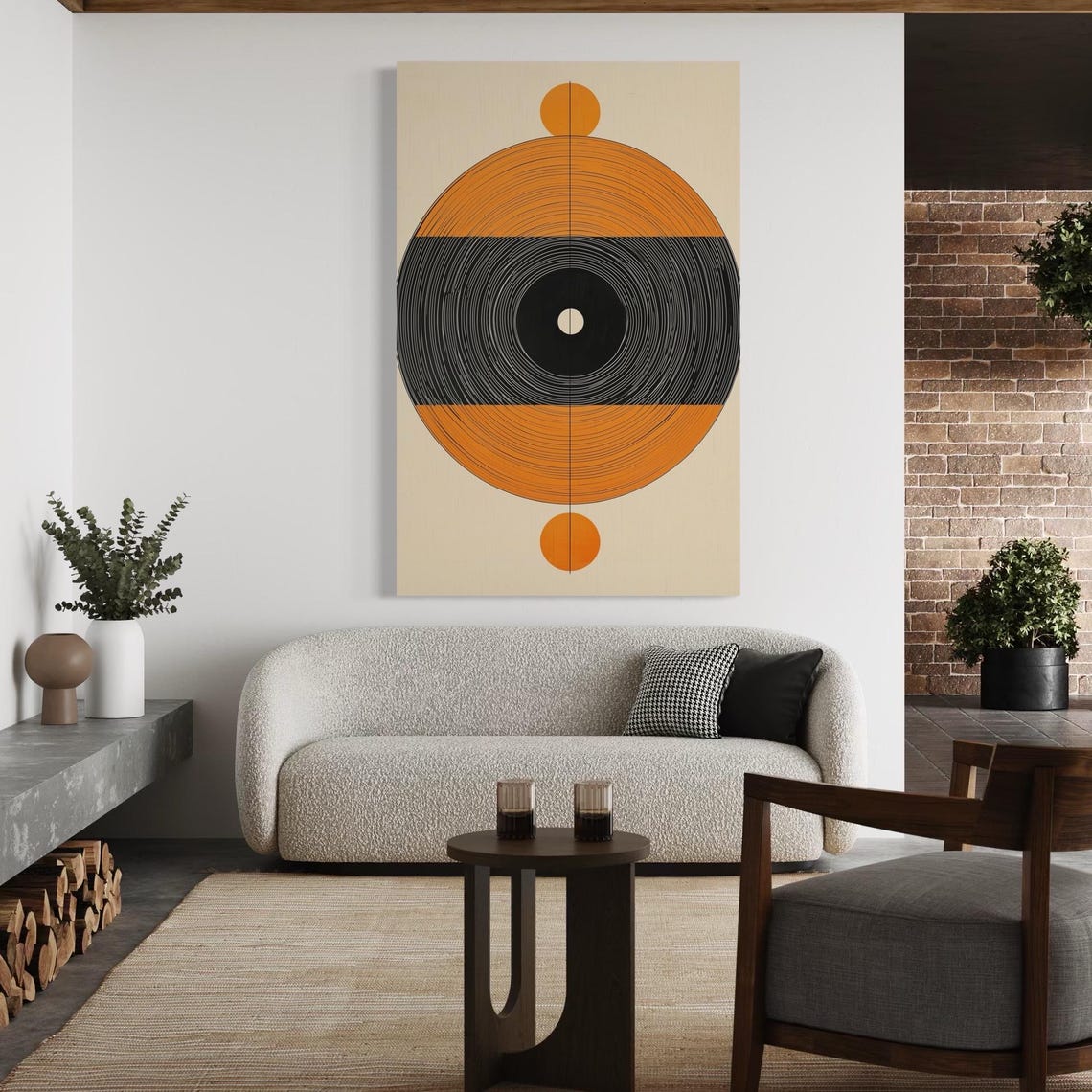 Mid Century Modern Wall Art - Vinyl Record Inspired Canvas, Beige ...