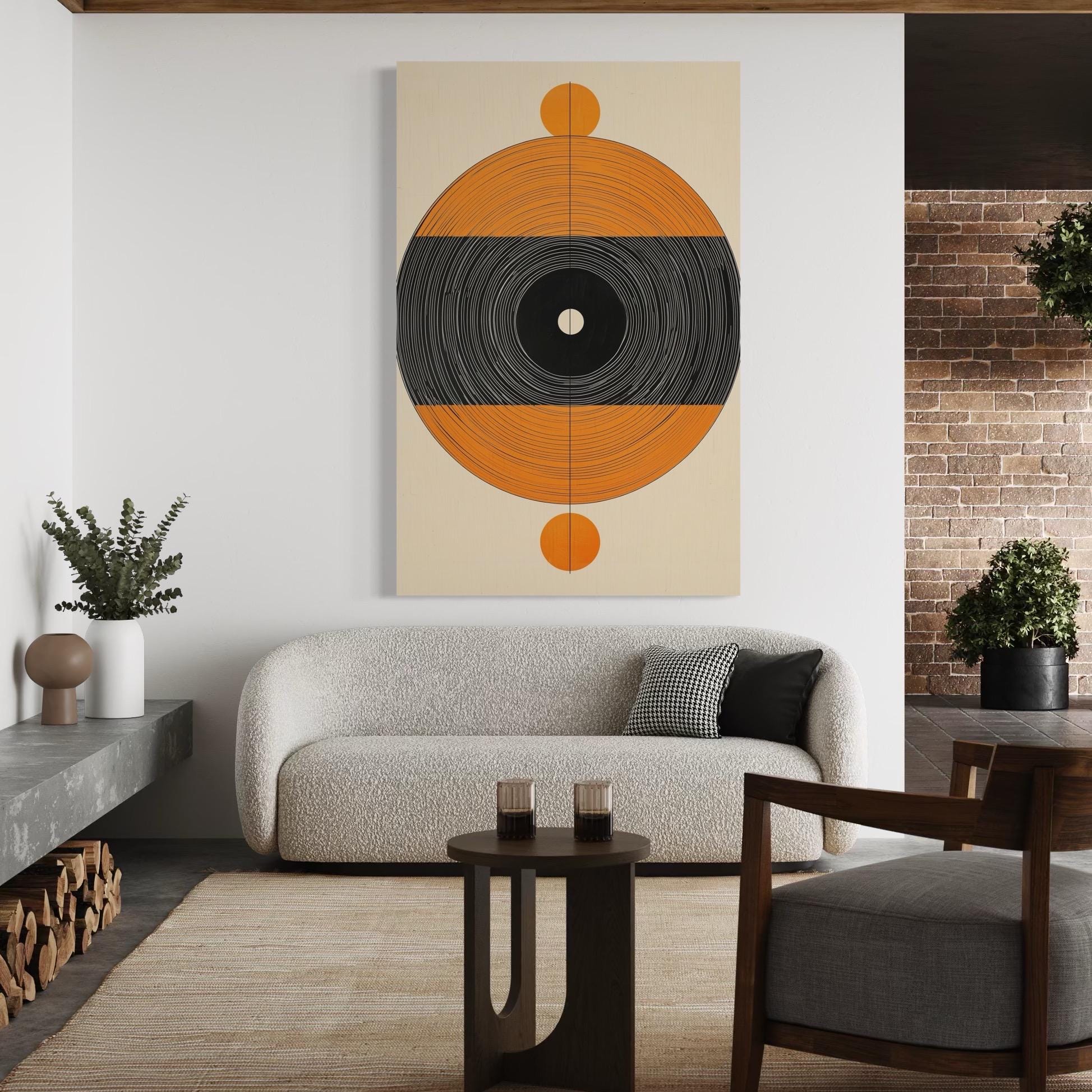Mid Century Modern Wall Art - Vinyl Record Inspired Canvas, Beige ...