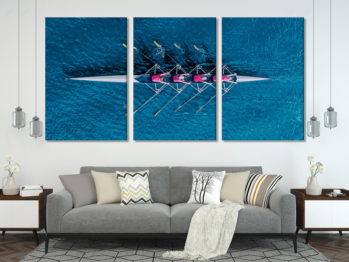 Rowing Team Aerial Canvas Wall Art Set of 5, Blue Water Sports ...