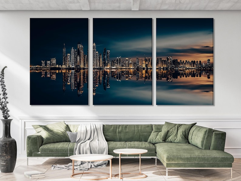Dubai Skyline Canvas Print, Night Cityscape Wall Art, Marina ...