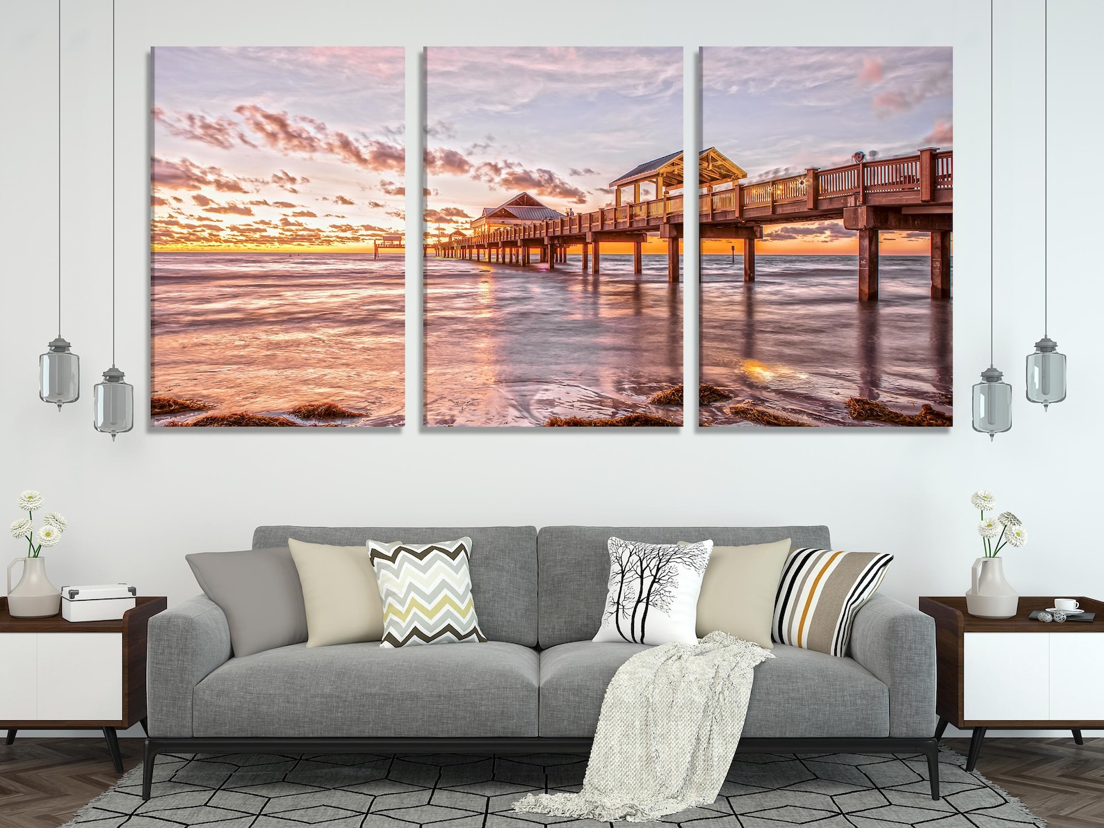 Large Clearwater Beach Pier Canvas Print, Florida Sunset Wall Art ...