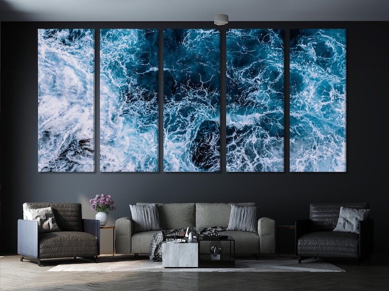 Ocean Waves Wall Art - Large Coastal Wall Art, Sea Wave Artwork, Modern ...