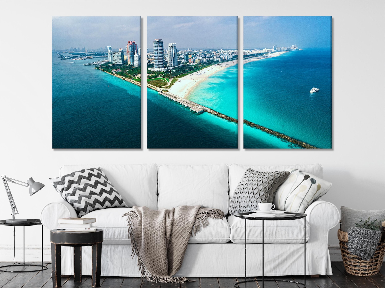 Large Miami South Beach Canvas Print, Aerial Florida Coastline Wall Art ...