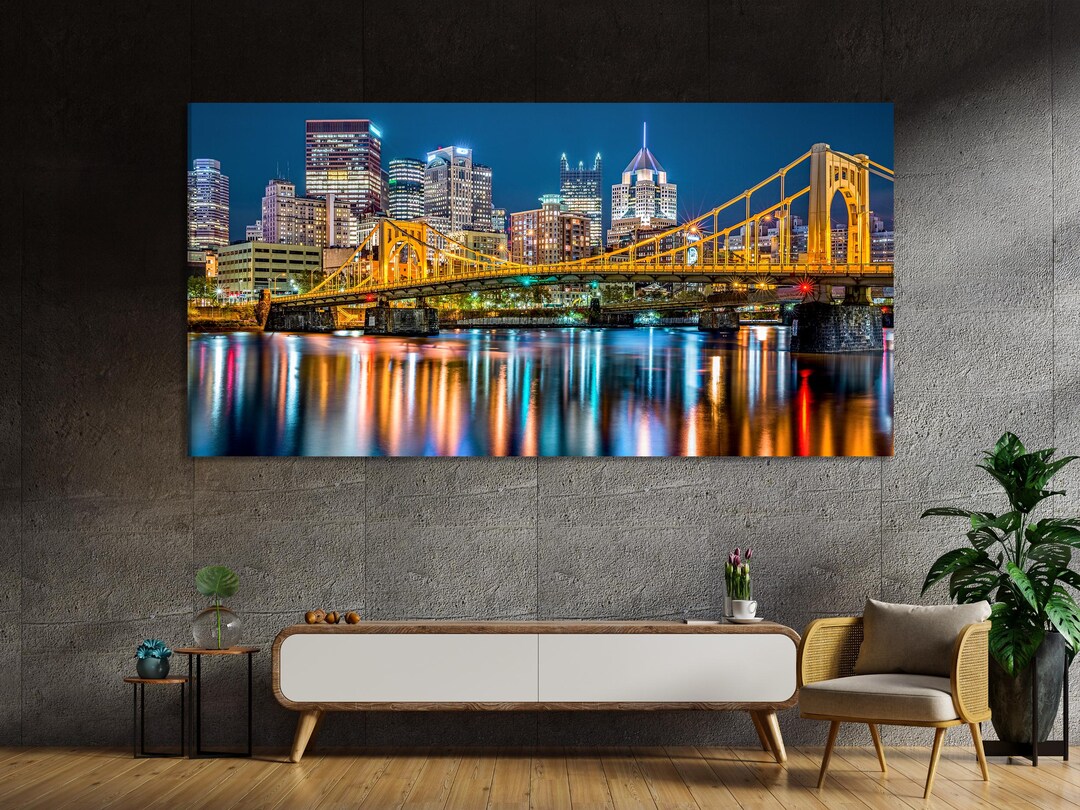 Large Rachel Carson Bridge Canvas Print, Pittsburgh Skyline Wall Art ...