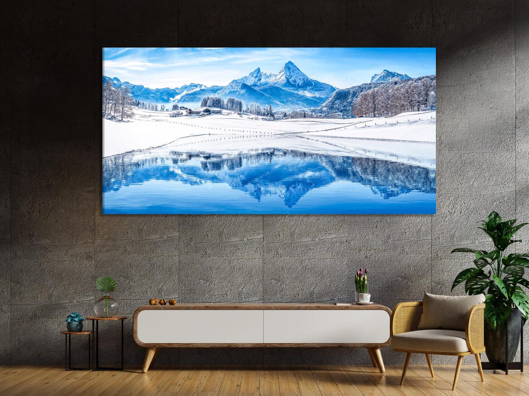 Snowy Mountain Wall Art - Large Winter Alps Canvas Print, Oversized ...