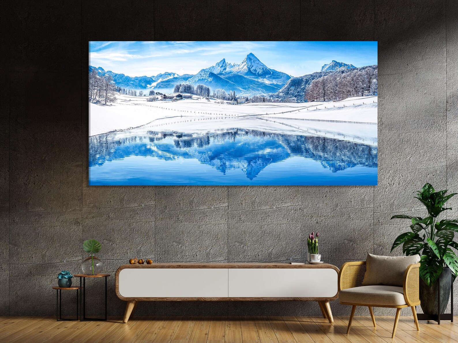 Snowy Mountain Wall Art - Large Winter Alps Canvas Print, Oversized ...