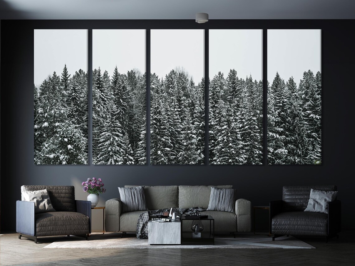Winter Art Print Pine Trees Canvas Art Snowy Forest Wall Decor Winter ...