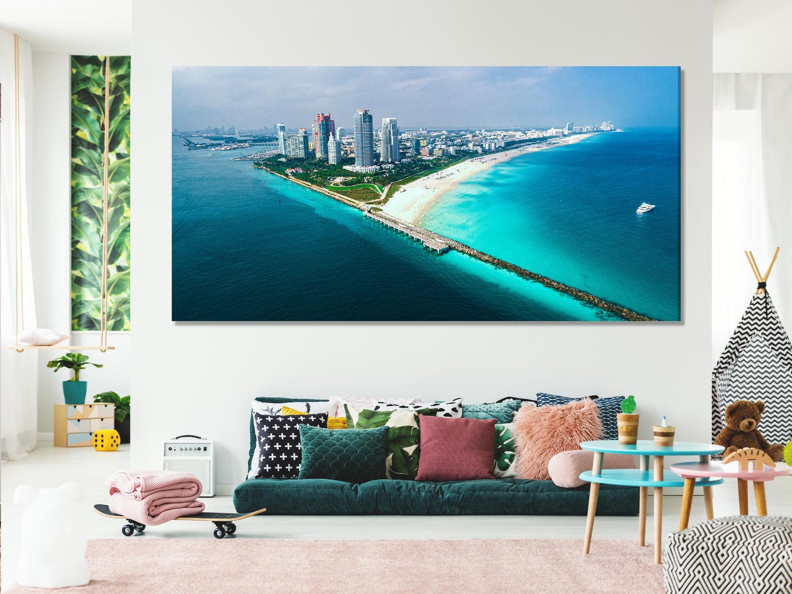 Large Miami South Beach Canvas Print, Aerial Florida Coastline Wall Art ...