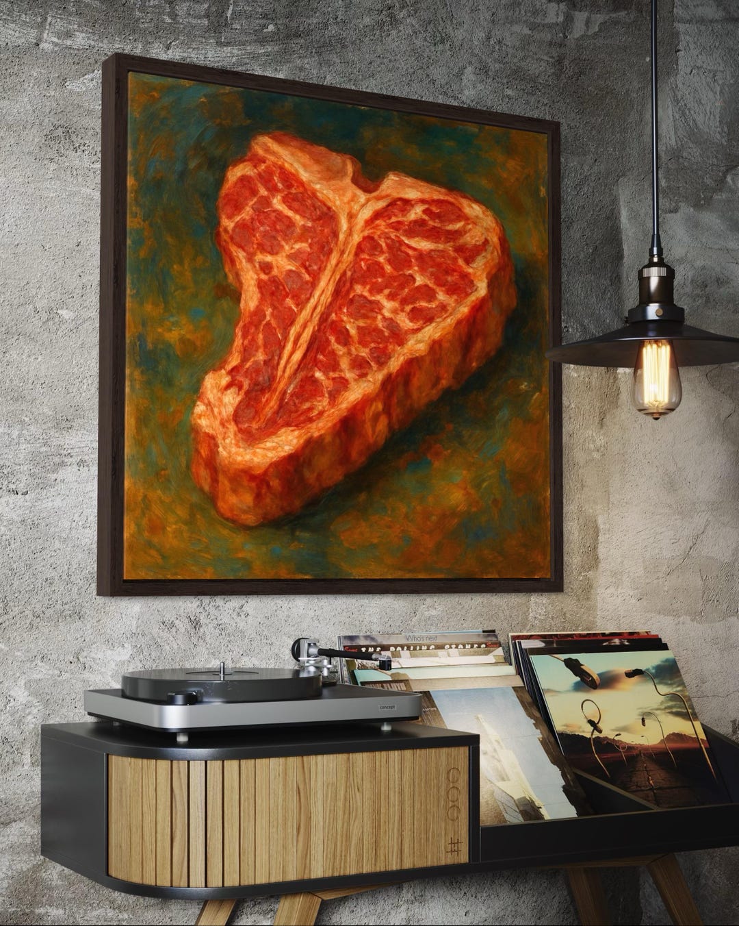 T-bone Steak Canvas Print - Rustic Meat Oil Painting & Red Orange ...