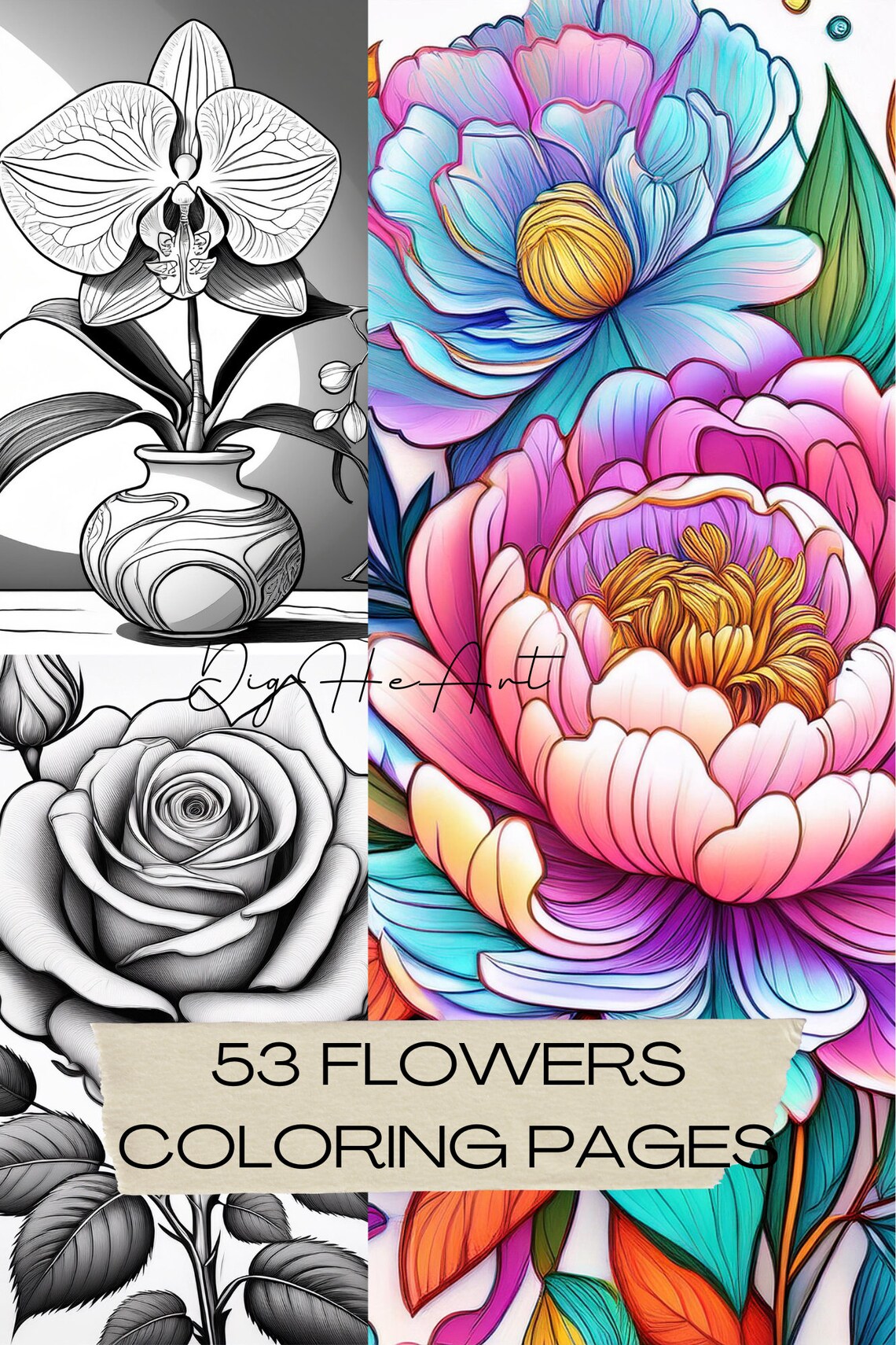 Flowers Coloring Pages for Kids and Adults, Adorable Flower Coloring ...