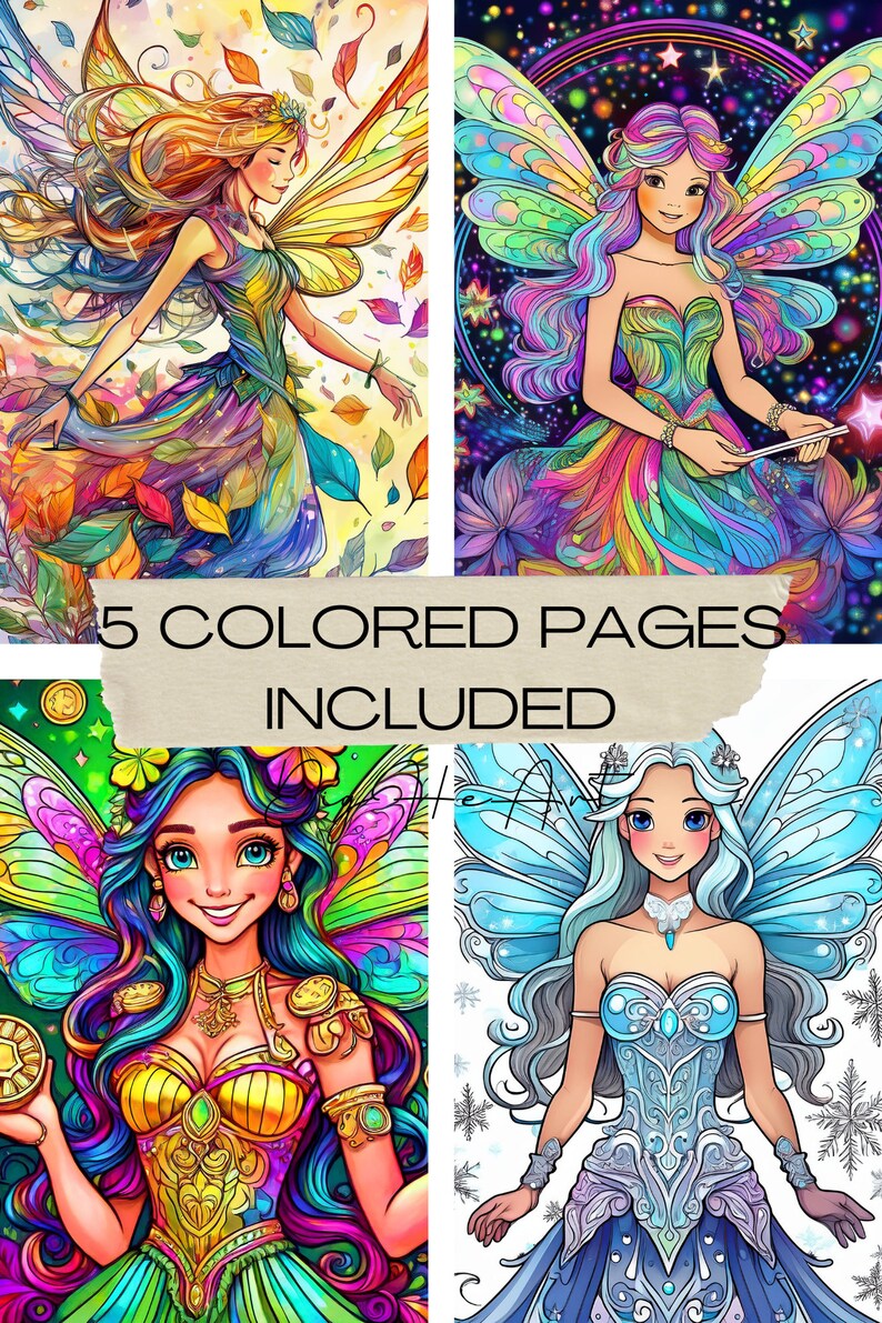 Fairies Coloring Pages for Kids and Adults, Adorable Fairies Book to ...