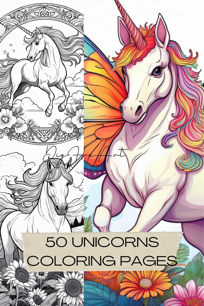 Unicorns Coloring Pages for Kids and Adults, Adorable Unicorns Book to Relax at Home and Enjoy ...