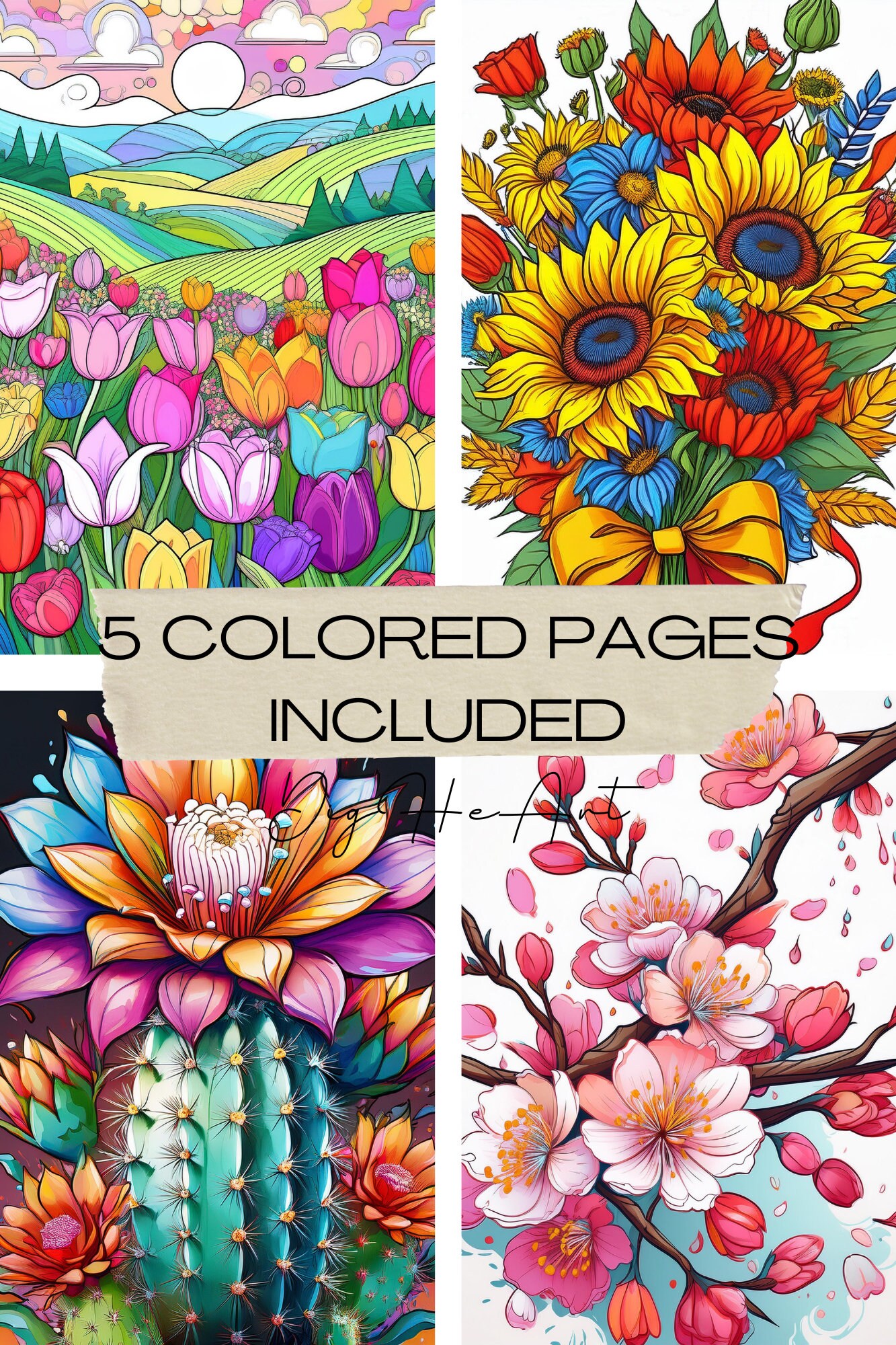 Flowers Coloring Pages for Kids and Adults, Adorable Flower Coloring ...